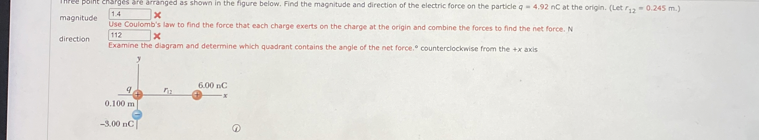 Solved magnitude Use Coulomb's law to find the force that | Chegg.com