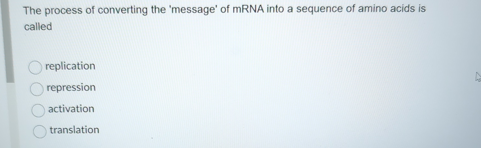The process of converting the 'message' of mRNA into | Chegg.com