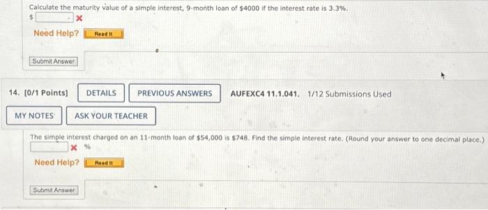 Solved Calculate the maturity value of a simple interest, 9 | Chegg.com