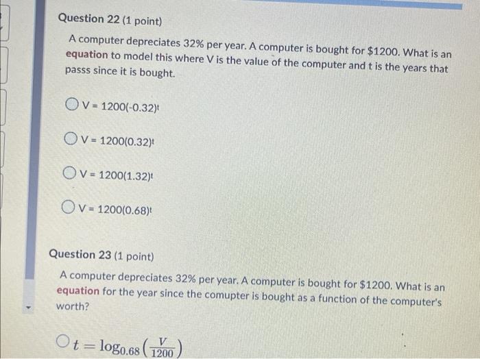 Solved A computer depreciates 32% per year. A computer is | Chegg.com