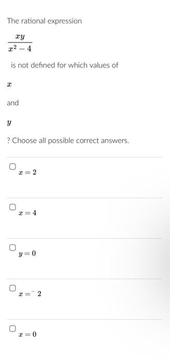 Solved The rational expression x2−4xy is not defined for | Chegg.com