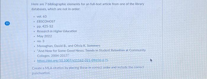 11 Here are 7 bibliographic elements for an full-text | Chegg.com