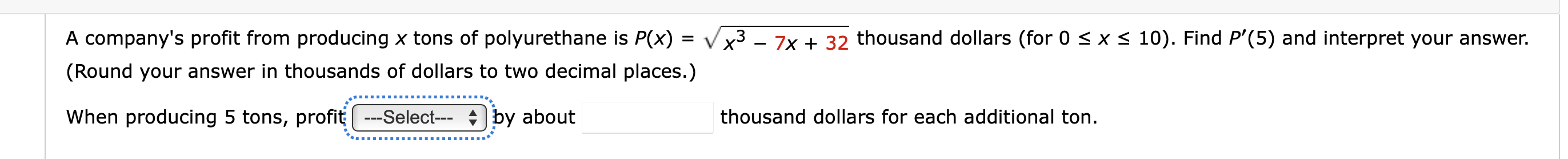 Solved A company's profit from producing x ﻿tons of | Chegg.com