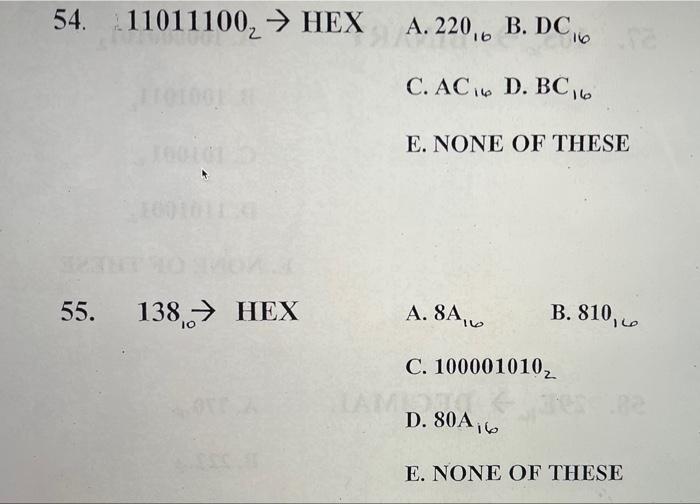 Solved 51. 1010112 + 1101102 A. 100001, D. 1011001, B. | Chegg.com