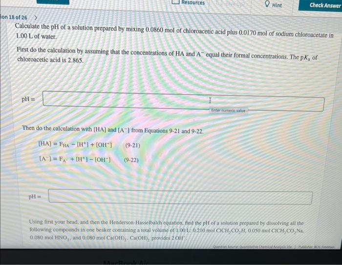 Solved Calculate the pH of a solution prepared by mixing | Chegg.com