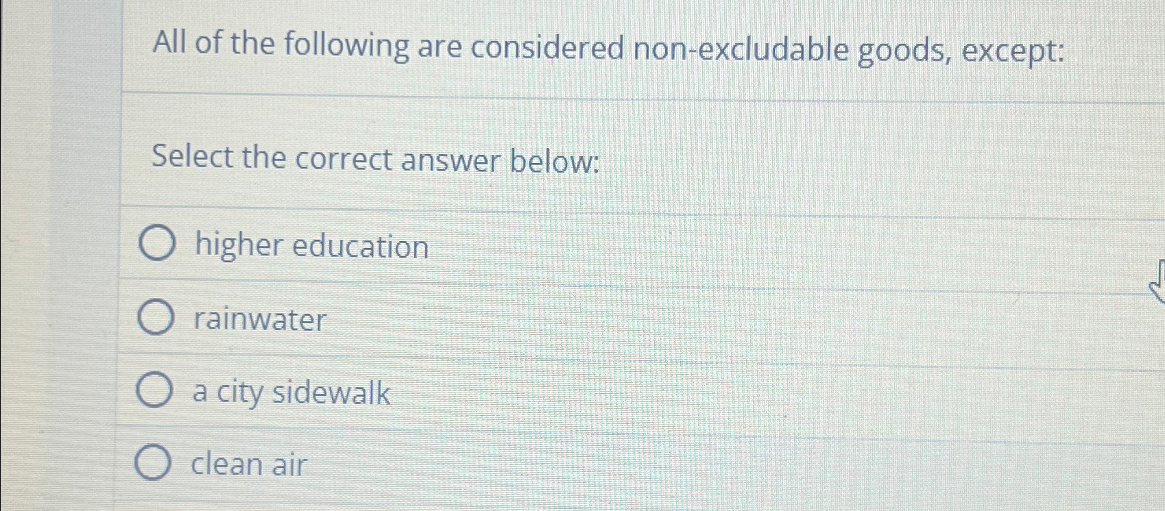 Solved All of the following are considered non-excludable | Chegg.com