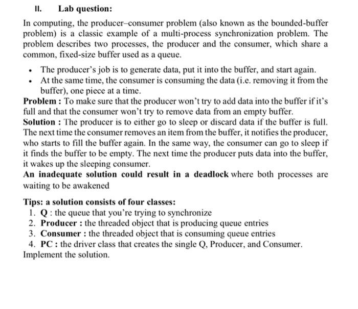 Solved Ii Lab Question In Computing The Producer Consumer