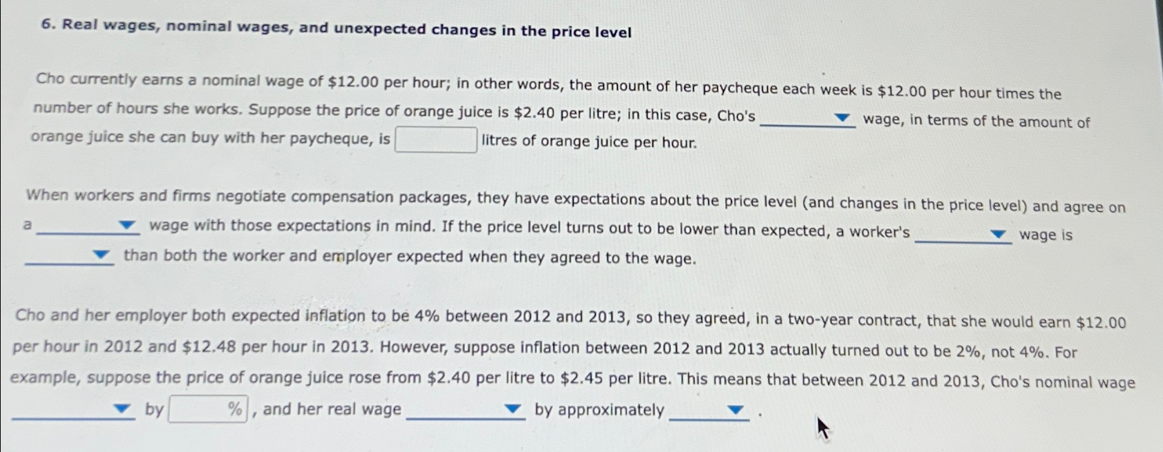 Solved Real wages, nominal wages, and unexpected changes in | Chegg.com