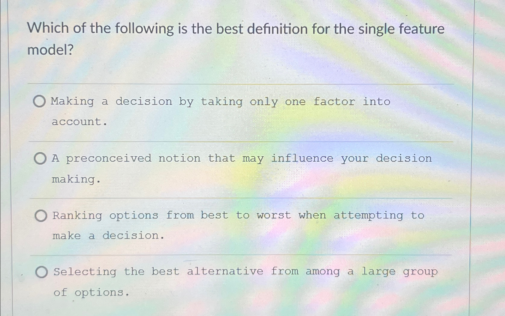 Solved Which of the following is the best definition for the | Chegg.com