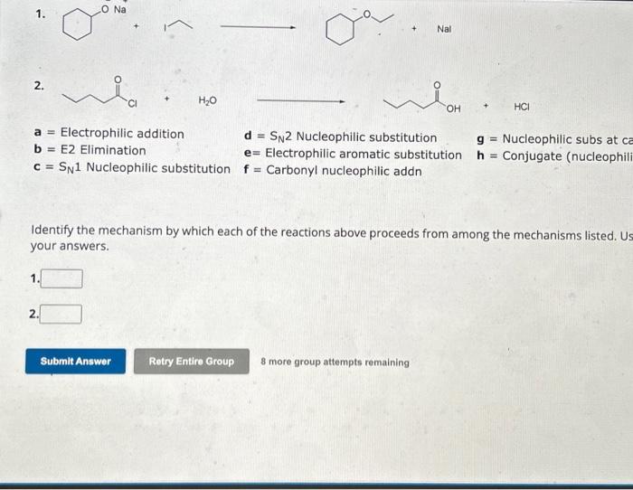 Solved 1. 2. Nal \\( \\mathbf{a}= \\) Electrophilic addition | Chegg.com