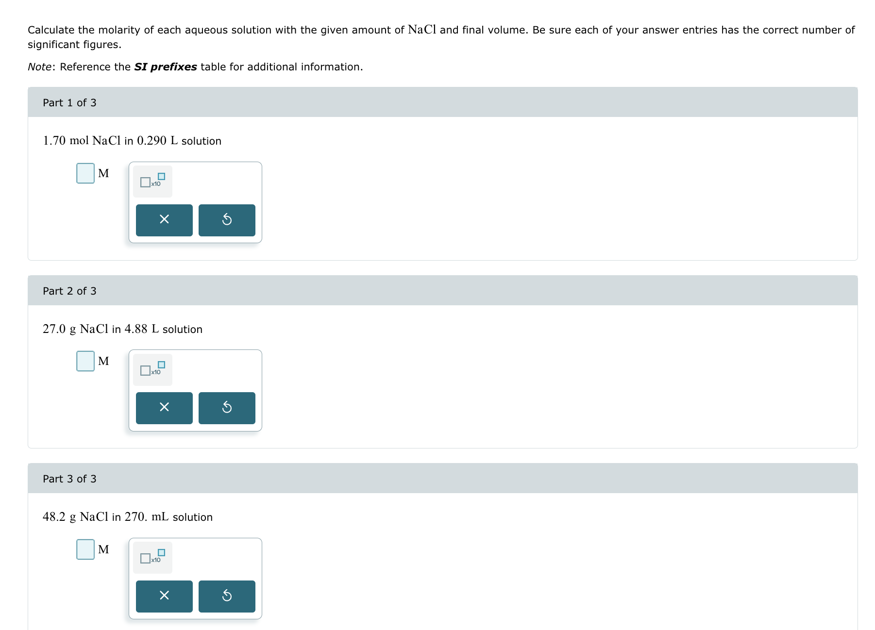 Solved Calculate the molarity of each aqueous solution with | Chegg.com