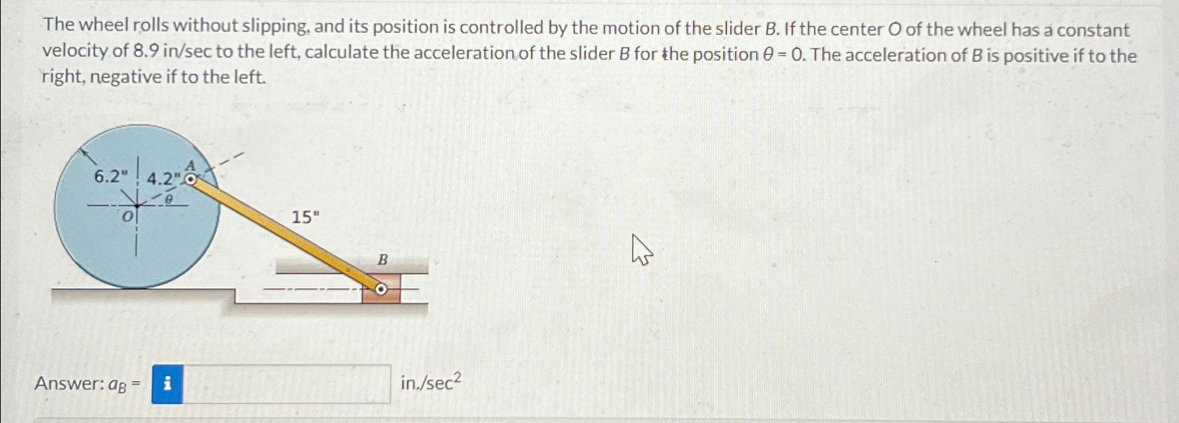 Solved The wheel rolls without slipping, and its position is | Chegg.com