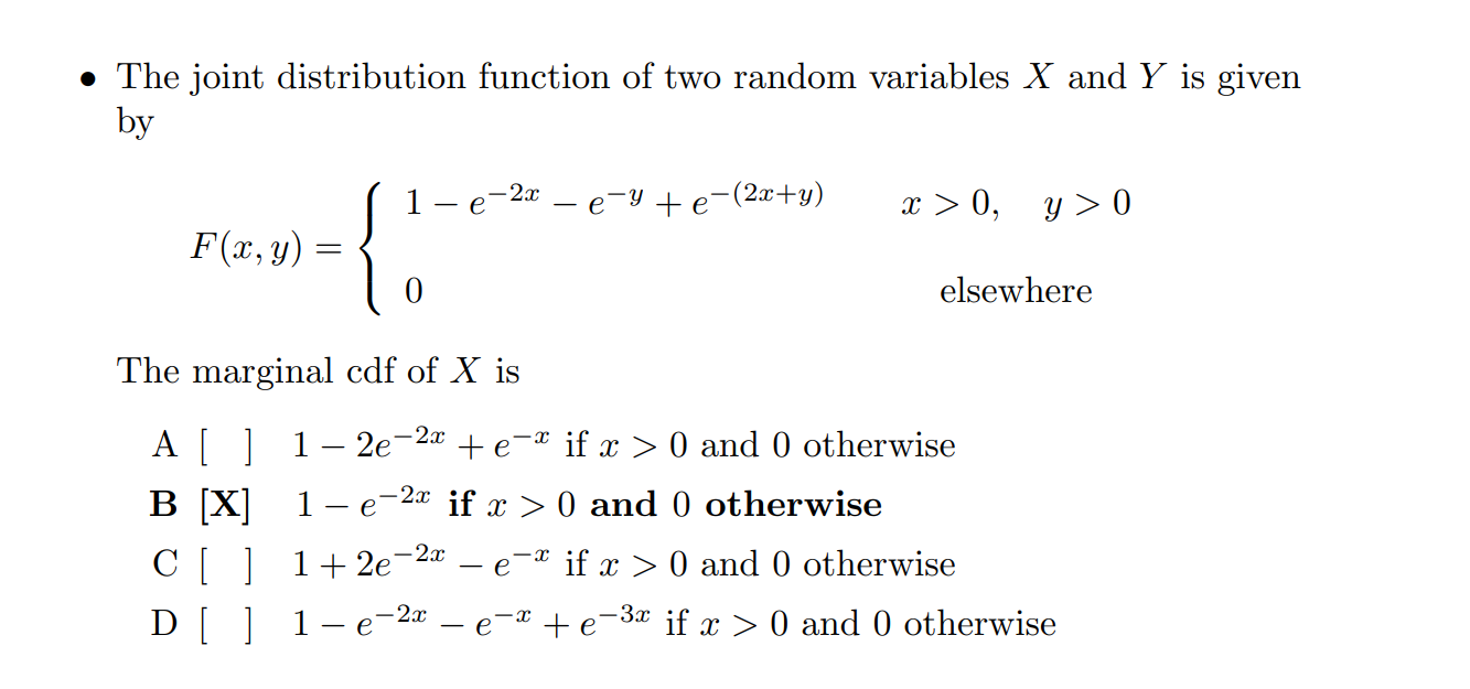 Solved The Joint Distribution Function Of Two Random 