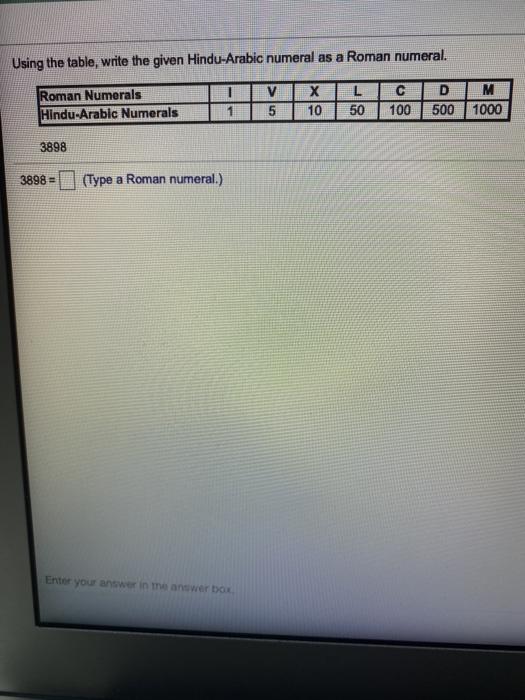 Solved Using the table, write the given Hindu-Arabic numeral | Chegg.com