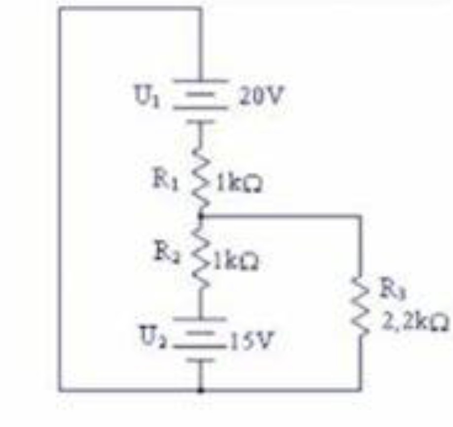 Solved R1 = R2 = 1kOHM R3 = 2.2kOHM U1=20V U2=15V Find the | Chegg.com