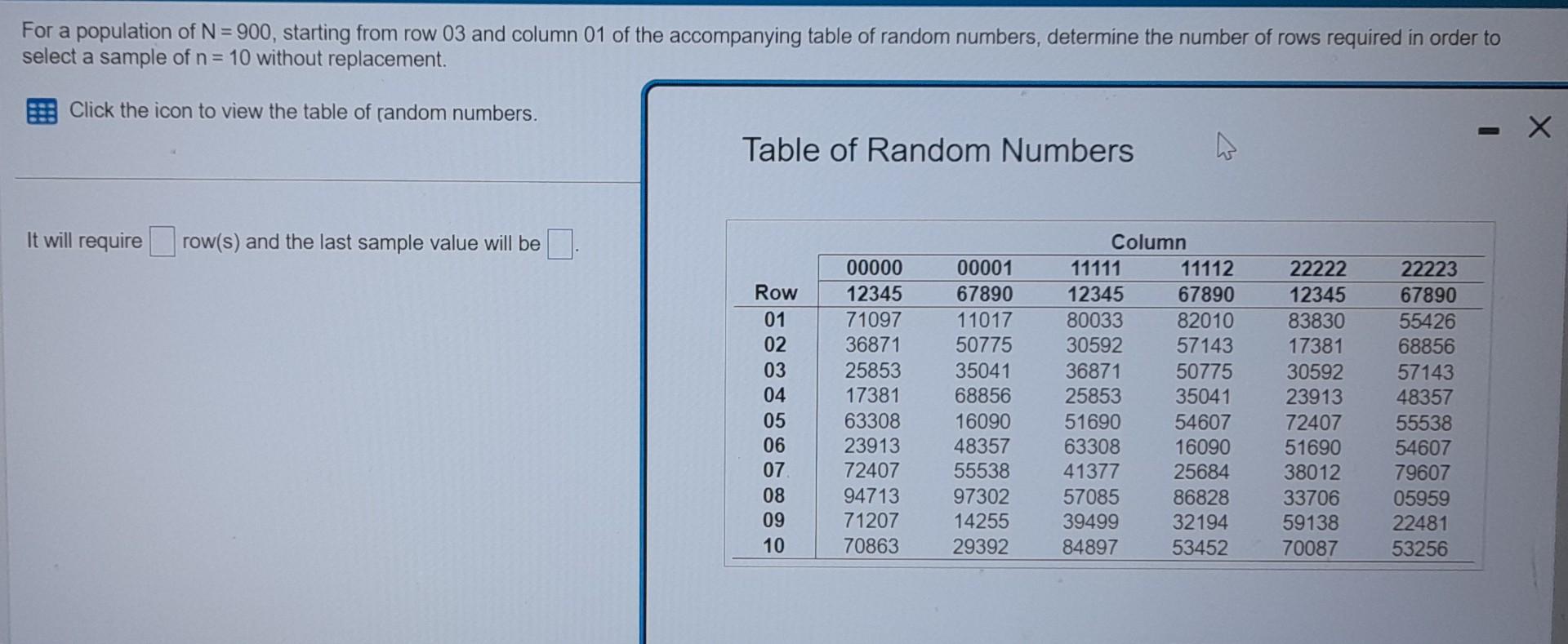 Solved For a population of N=900, starting from row 03 and | Chegg.com
