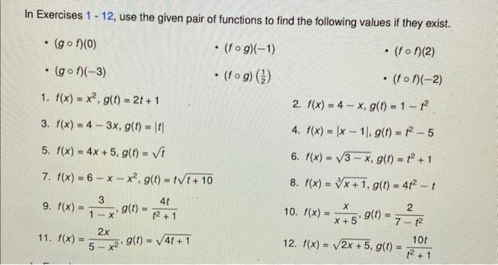 Solved In Exercises 1 - 12, use the given pair of functions | Chegg.com