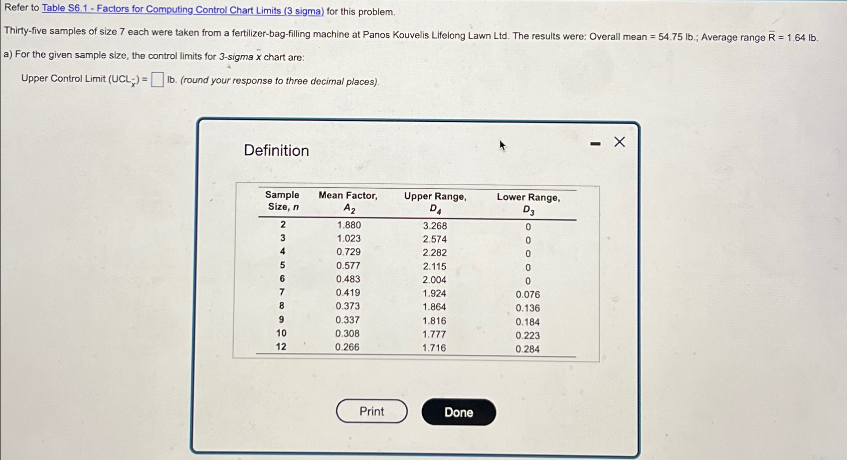 Solved Refer to Table S6.1 - ﻿Factors for Computing Control | Chegg.com