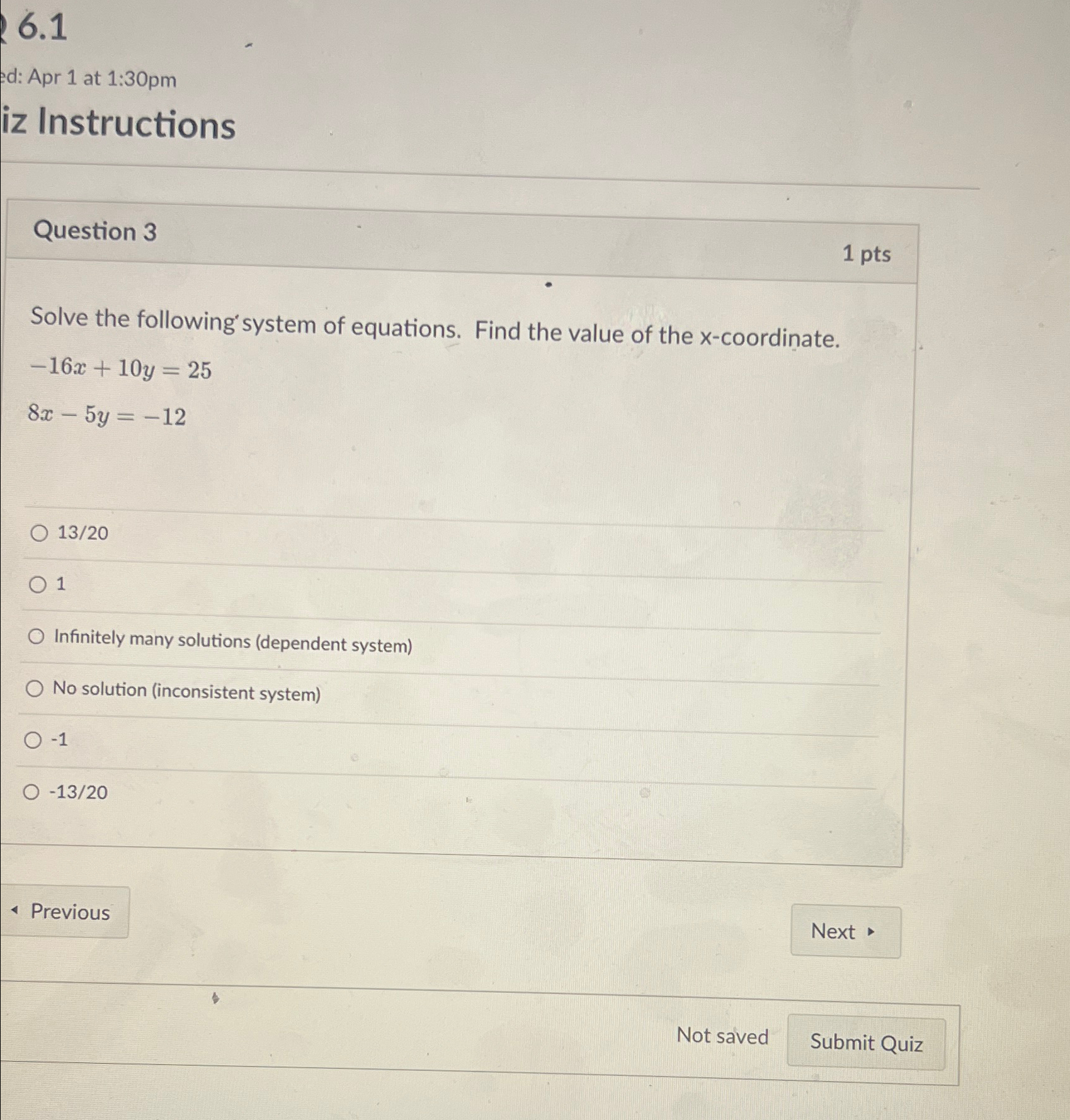 Solved 6.1ed: Apr 1 ﻿at 1:30pmiz InstructionsQuestion | Chegg.com