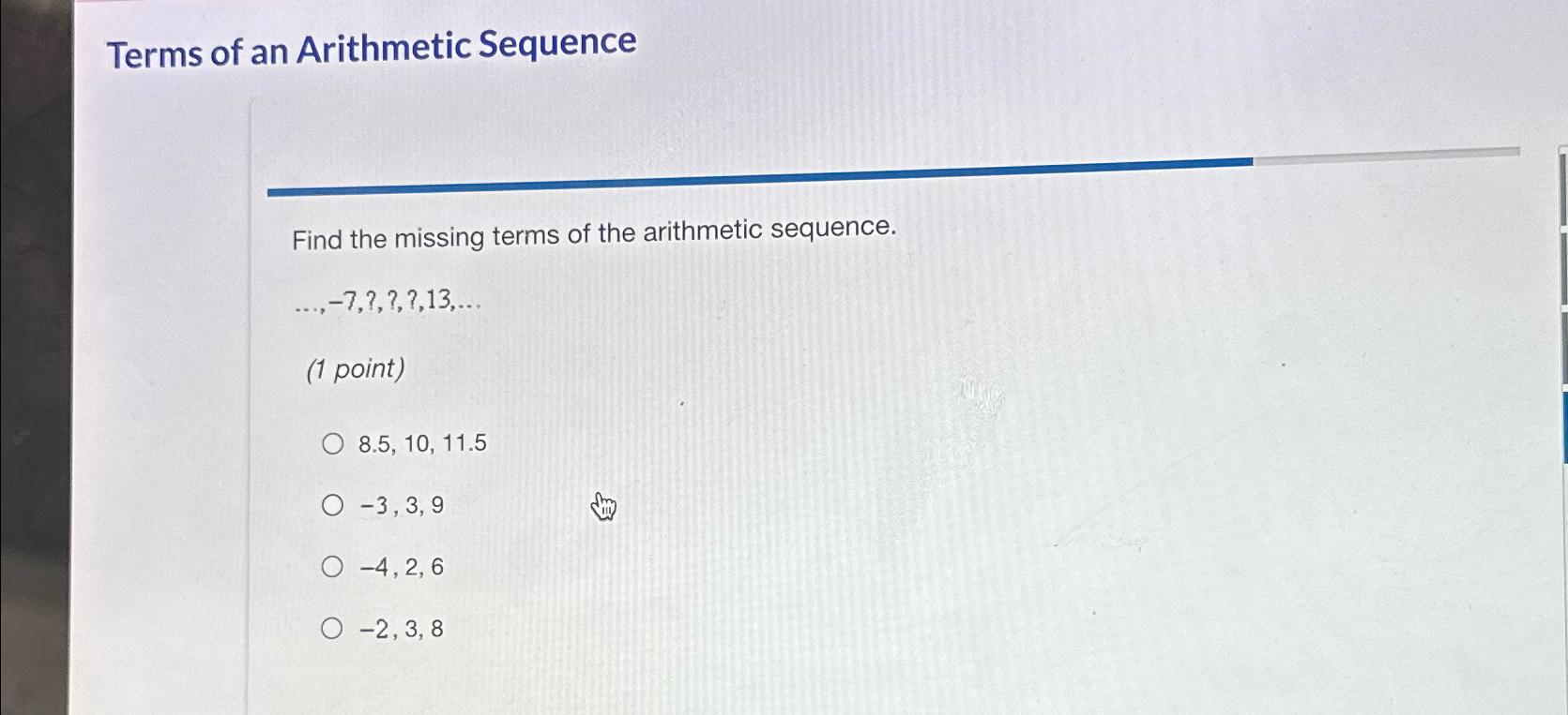 Solved Terms of an Arithmetic SequenceFind the missing terms | Chegg.com