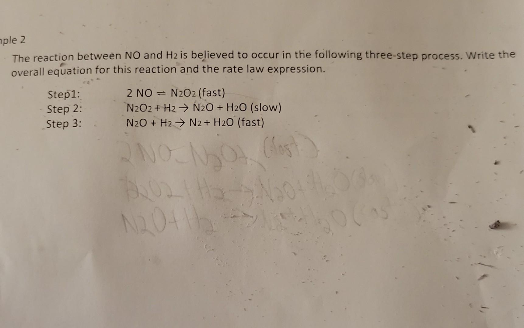 Solved nple 2 The reaction between NO and H2 is believed to | Chegg.com