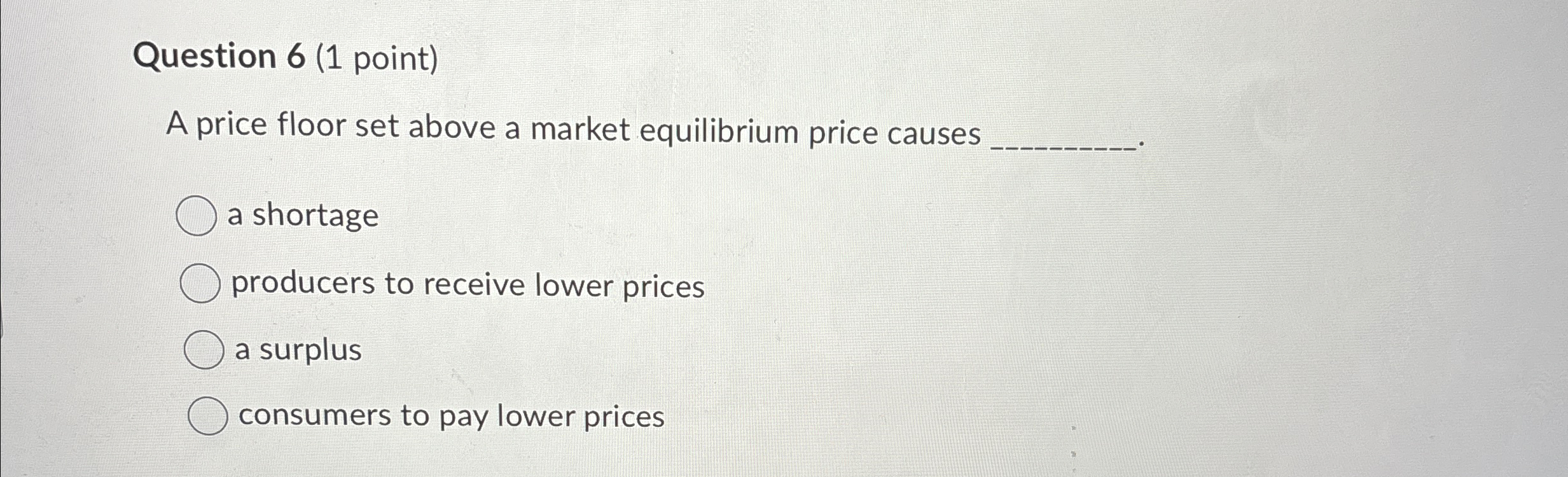 Solved Question 6 (1 ﻿point)A price floor set above a market | Chegg.com