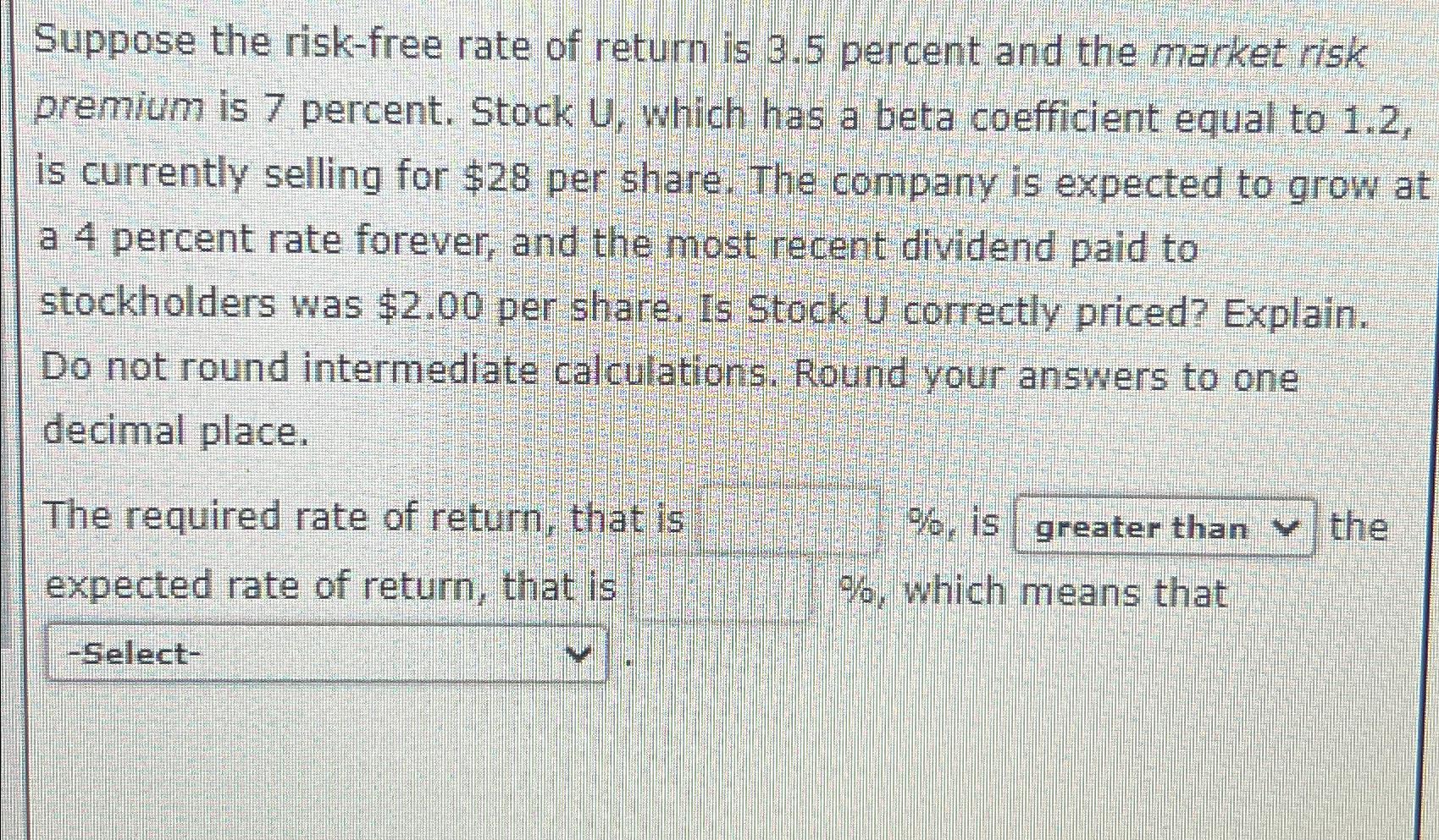 Solved Suppose the risk-free rate of return is 3.5 ﻿percent | Chegg.com