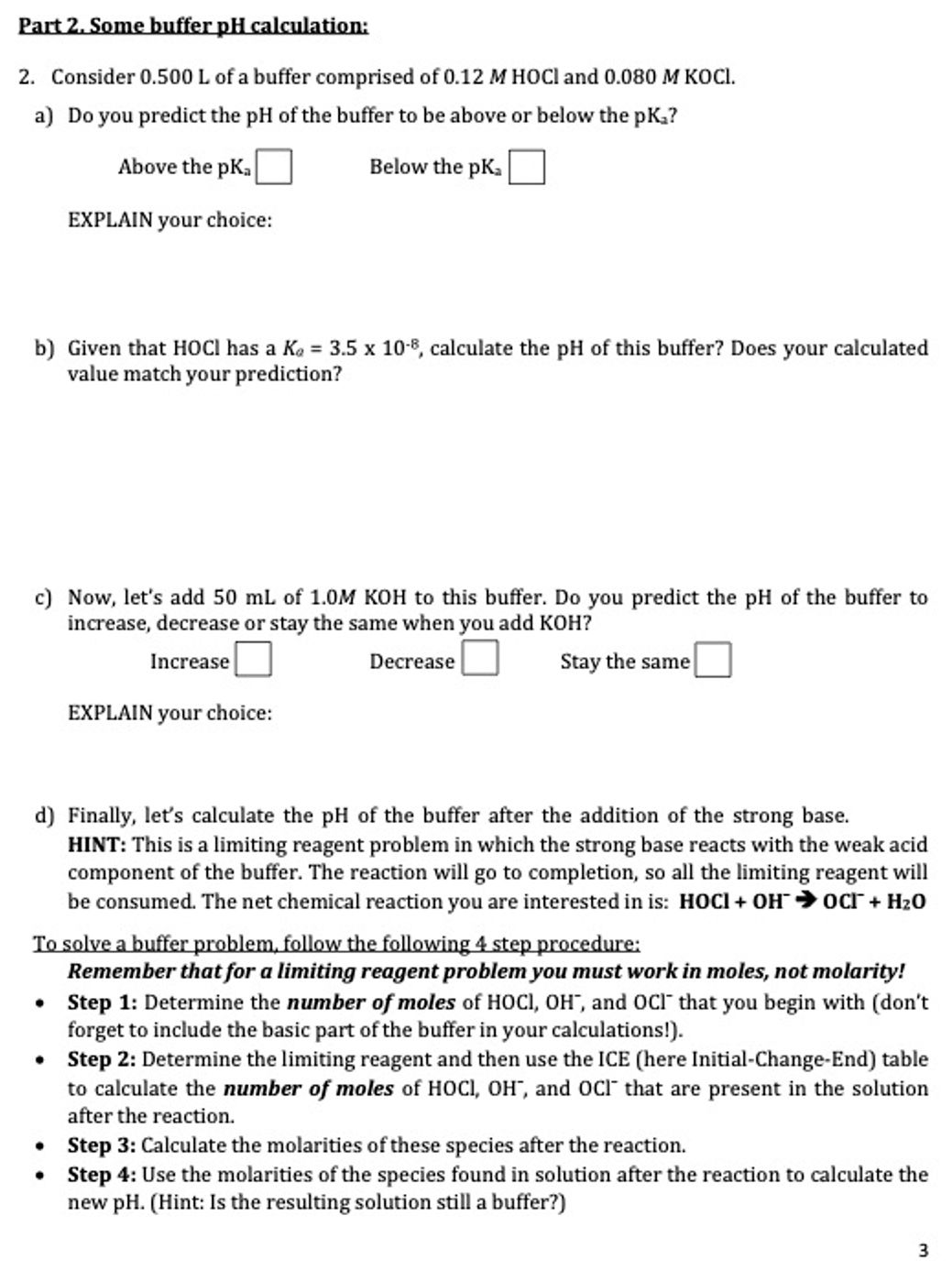 Solved Part 2. ﻿Some buffer pH ﻿calculation:Consider 0.500L | Chegg.com