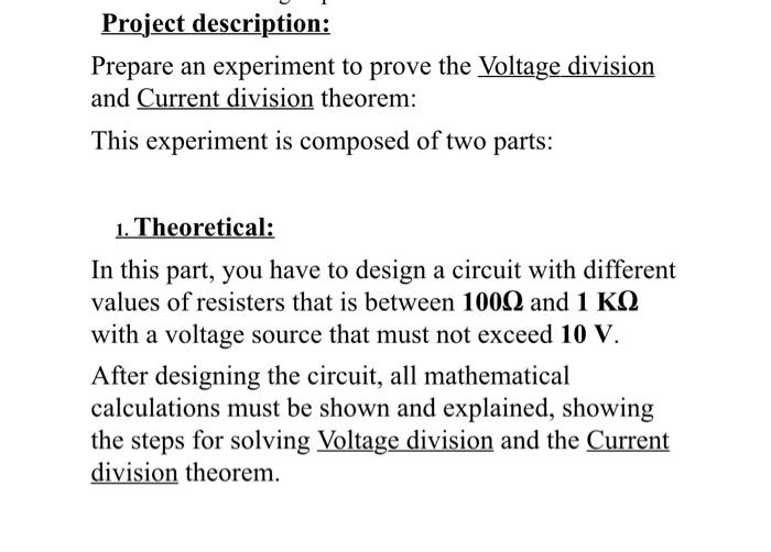 Solved Project description: Prepare an experiment to prove | Chegg.com