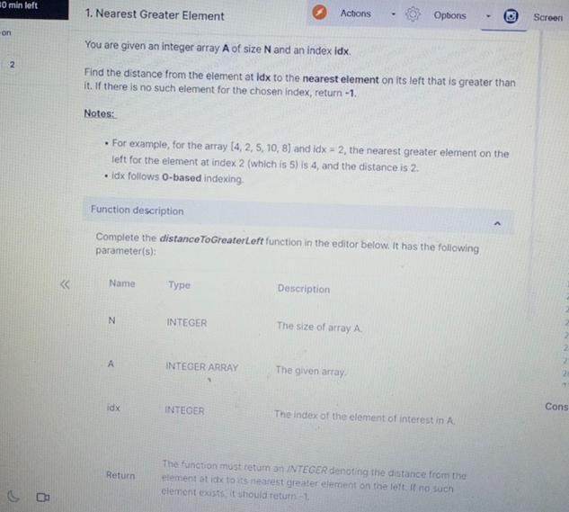 Solved Nearest Greater ElementActionsOptonsScreenYou are | Chegg.com