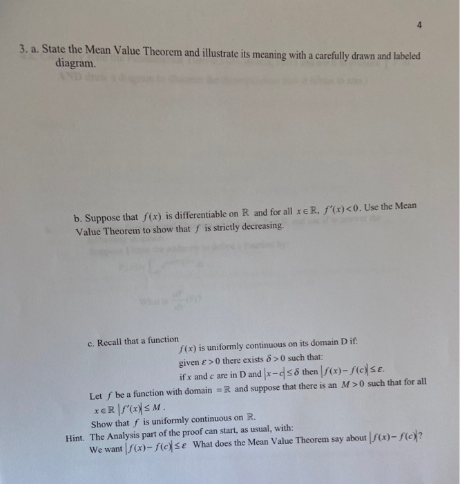 Solved 3. a. State the Mean Value Theorem and illustrate its | Chegg.com
