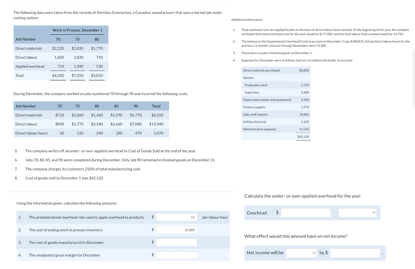 Solved Using the information given, calculate the following | Chegg.com
