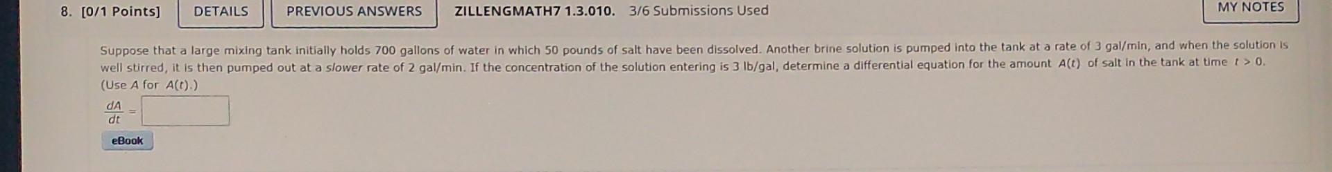 Solved (Use A for A(t).) dtdA= | Chegg.com
