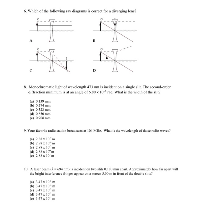 Solved 6. Which of the following ray diagrams is correct for | Chegg.com