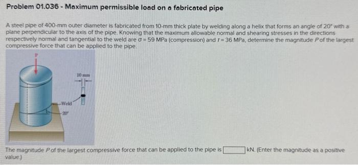 Solved Problem 01.036 - Maximum permissible load on a | Chegg.com