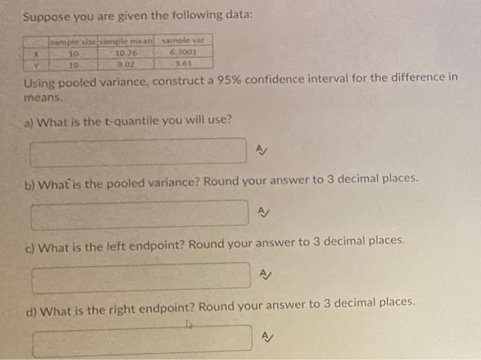 Solved Suppose you are given the following data: Using | Chegg.com