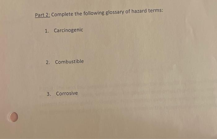 Solved Part 2: Complete the following glossary of hazard | Chegg.com