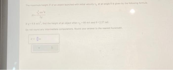 Solved The maximum height Hof an object launched with | Chegg.com
