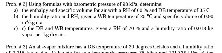 Solved Prob. # 2] Using formulas with barometric pressure of | Chegg.com