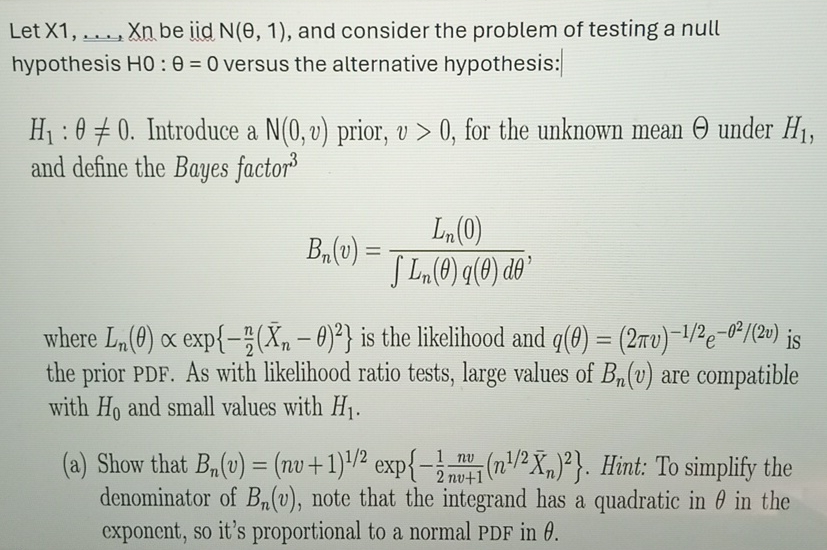 Solved Let x1,dots,xn ﻿be iid N(θ,1), ﻿and consider the | Chegg.com