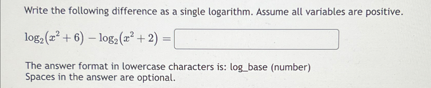 Solved Write the following difference as a single logarithm. | Chegg.com