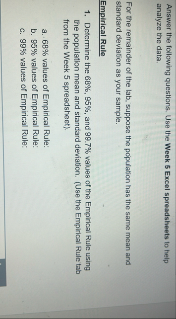 Answer the following questions. Use the Week 5 ﻿Excel | Chegg.com