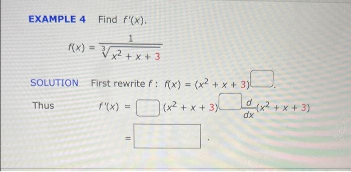 Solved EXAMPLE 4 Find f′(x). f(x)=3x2+x+31 SOLUTION First | Chegg.com
