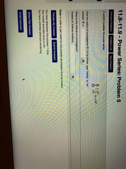 Solved 11.8-11.9 - Power Series: Problem 5 Previous Problem | Chegg.com