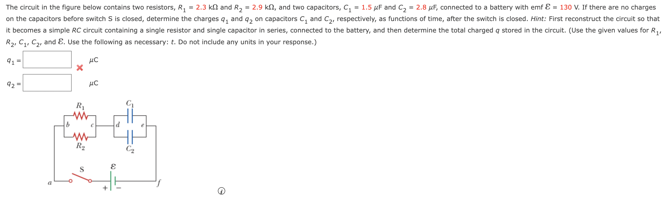 Solved R2,C1,C2, ﻿and ε. ﻿Use the following as necessary: t. | Chegg.com