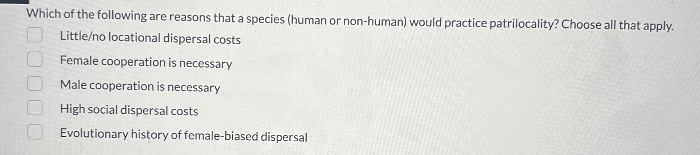 Solved Which of the following are reasons that a species | Chegg.com
