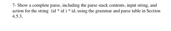 7- Show a complete parse, including the parse stack | Chegg.com
