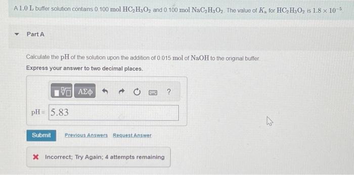 Solved A 1.0 L buffer solution contains 0.100 mol HC2H3O2 | Chegg.com