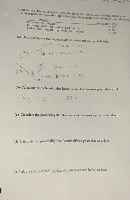 Solved 2. Some days, Ramon drives to work. The rest of the | Chegg.com