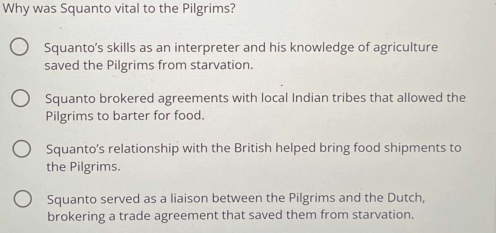 Solved Why was Squanto vital to the Pilgrims?Squanto's | Chegg.com